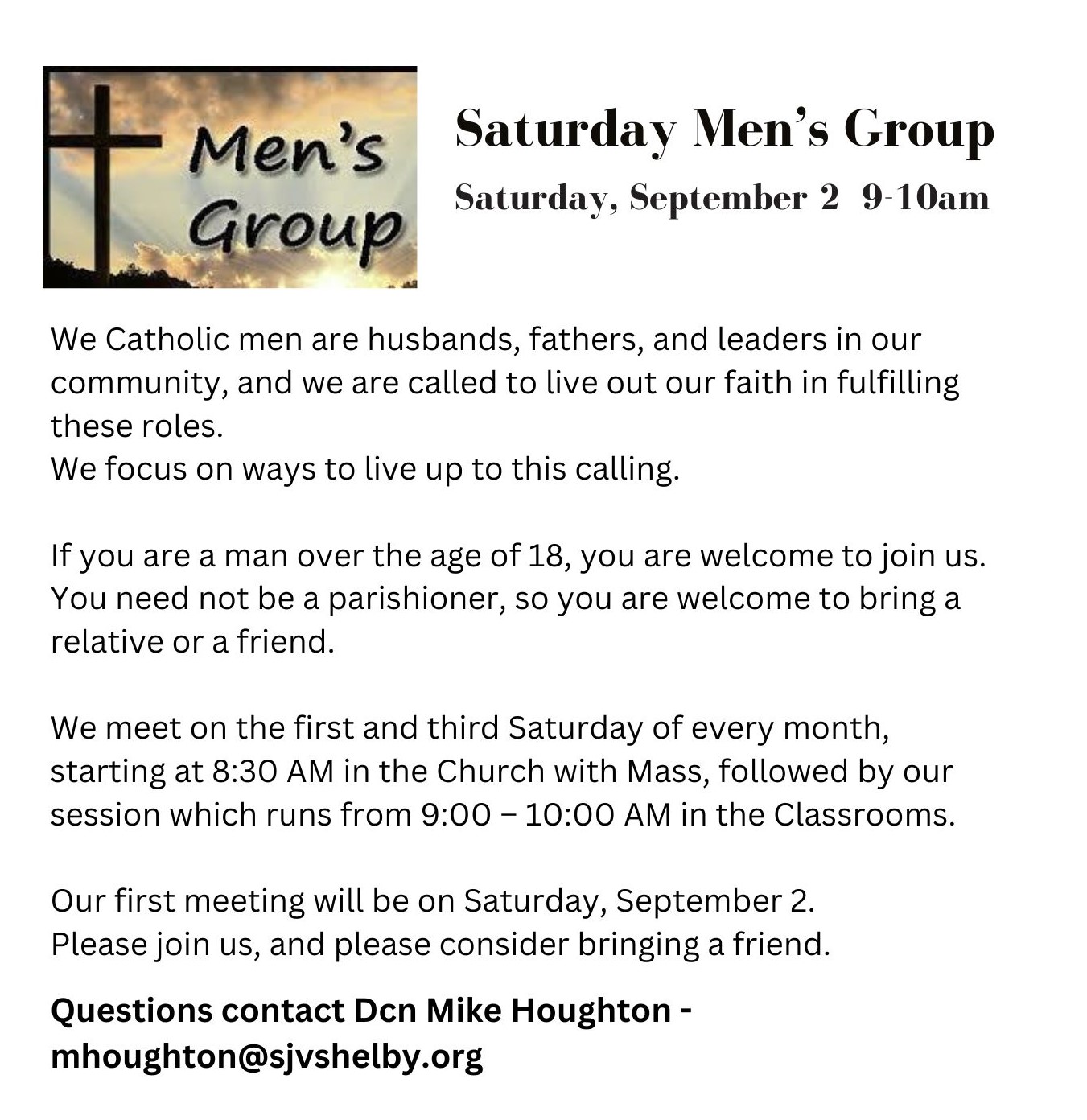 Saturday Men’s Group – St. John Vianney Catholic Church