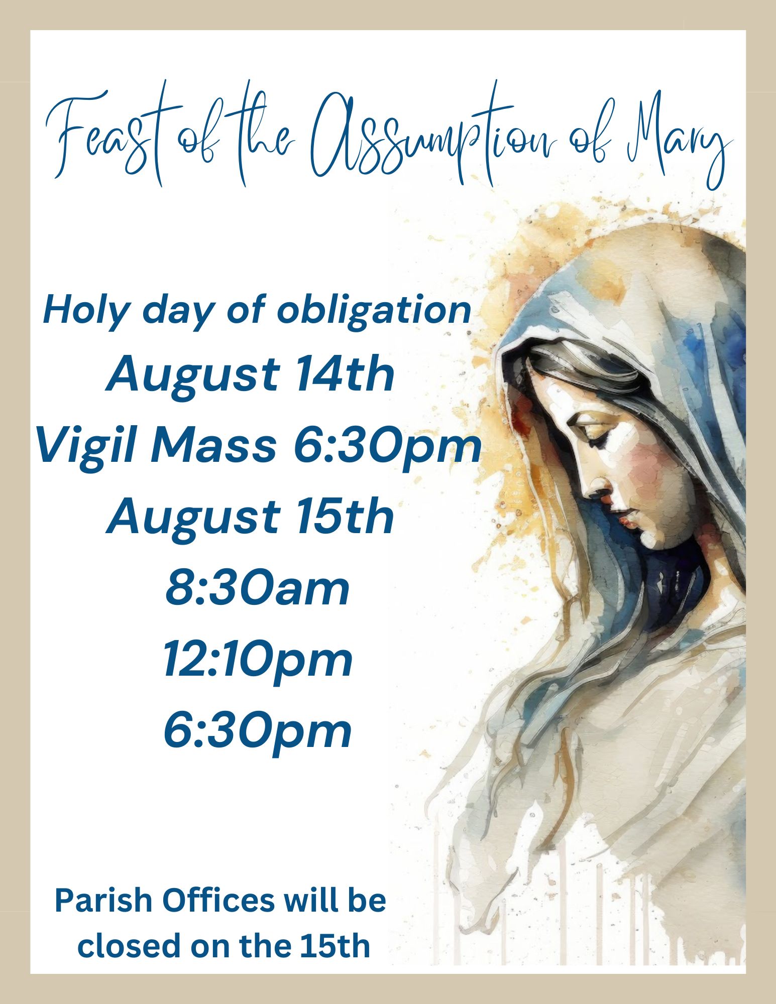Feast of the Assumption of Mary Holy day of obligation – St. John ...